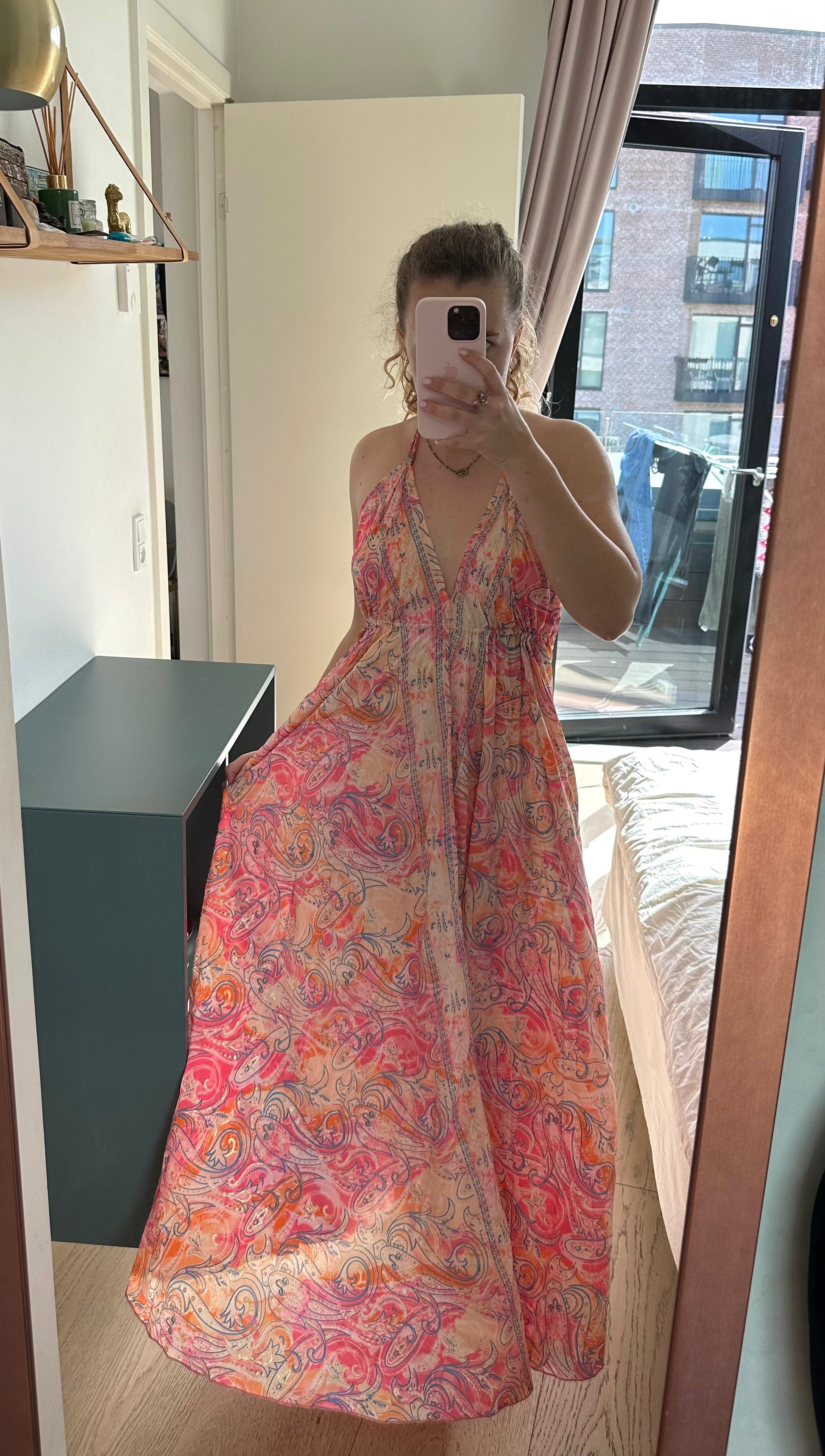 Long Ibiza Dress (With Gold Foil) - Orange + Pink – Liva Larsen